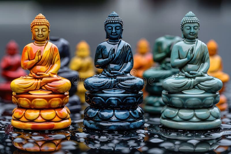 Buddha Three Statue Made of Stone Different Colors Stock Photo - Image ...