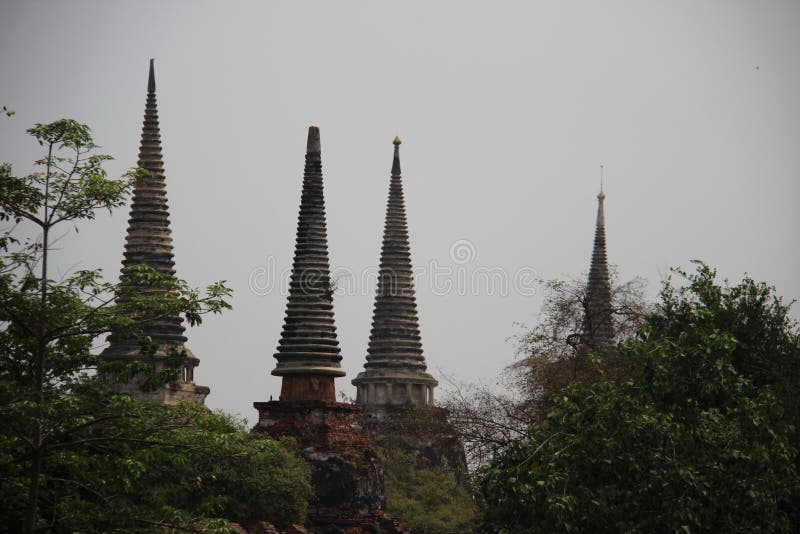 Ancient Round and Bell Shape Pagodas with Leaf Stock Photo - Image of ...