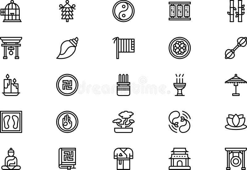 Buddhism Icons Collection is a Vector Illustration with Editable Stroke ...