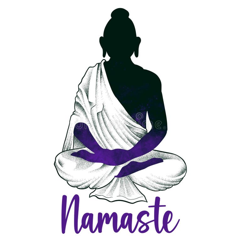 Buddhism Silhouette Black and Dotworked with Namaste Text Stock ...