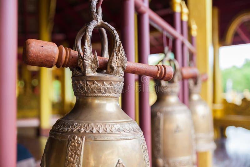 Buddhist Bells Hanging in Temple Stock Image - Image of religious ...