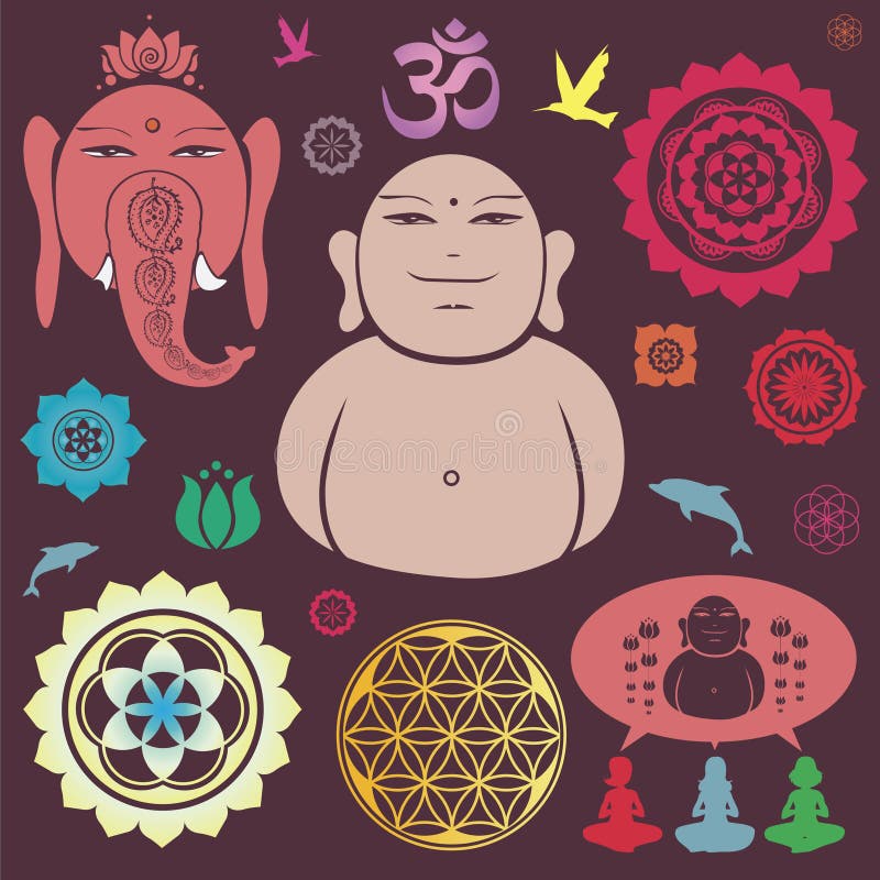 Buddhist Design Elements Collection Stock Vector - Illustration of ...