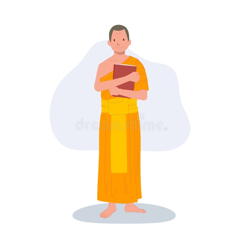 Buddhist Education Concept. Thai Monk Holding Book Stock Vector ...