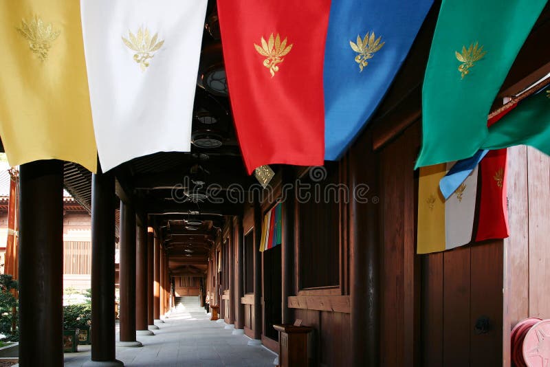 Buddhist Flag on the Door Frame at Temple 26 Dec 2004 Editorial ...