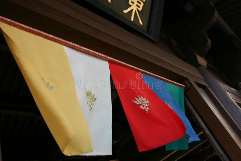 Buddhist Flag on the Door Frame at Temple 26 Dec 2004 Editorial Stock ...