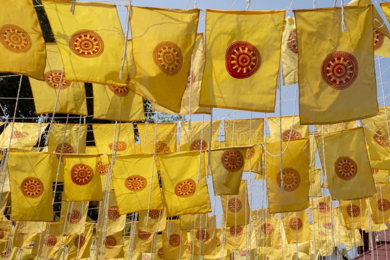 Buddhist Flags Thailand, Dharma Wheel Flag Stock Image - Image of ...