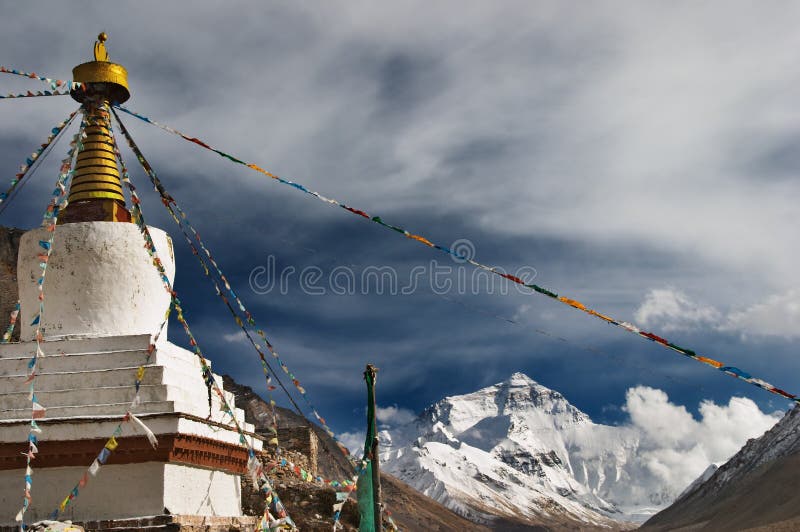 Buddhist Monastery and Mount Everest Stock Image - Image of buddhism ...