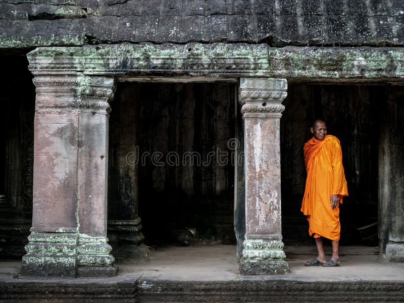 Buddhist Monk at Angkor Wat Temples Editorial Image - Image of stone ...