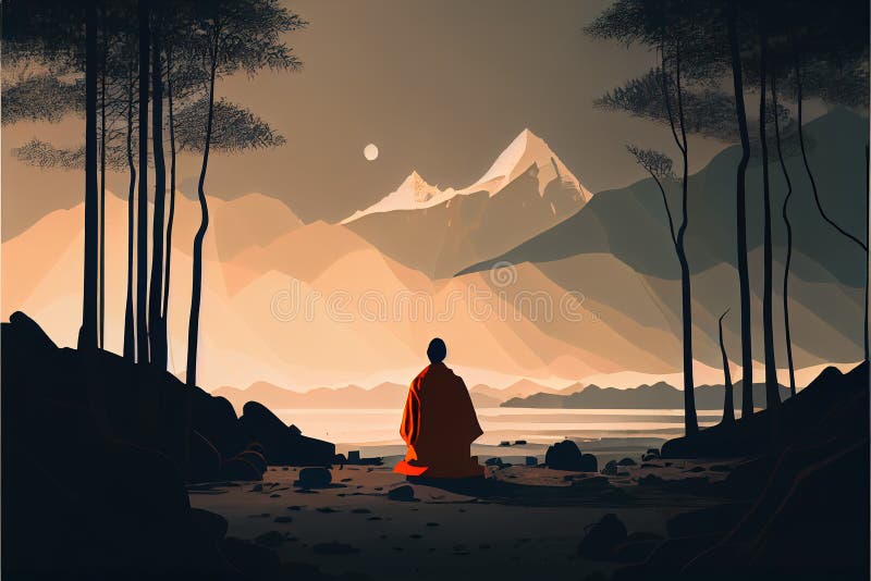 Buddhist monk meditating. stock illustration. Illustration of buddhism ...