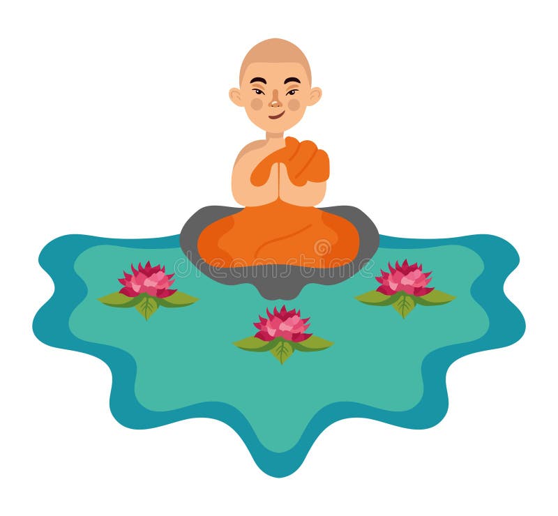 Buddhist Monk Meditating with Lotus Flowers Stock Vector - Illustration ... Buddhist Monk Meditating with Lotus Flowers Stock Vector - Illustration ...