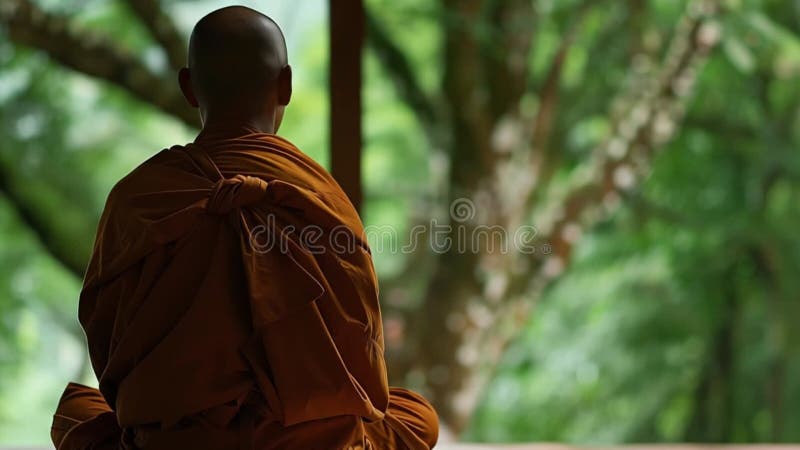 Buddhist Monk Meditating in a Serene Forest Environment Stock Video ...