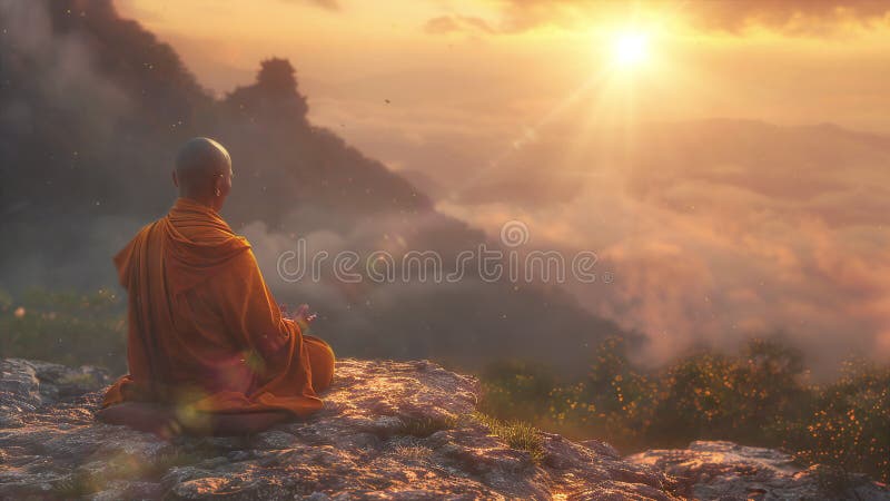 Buddhist Monk Meditating at Sunset Stock Footage - Video of truth ...