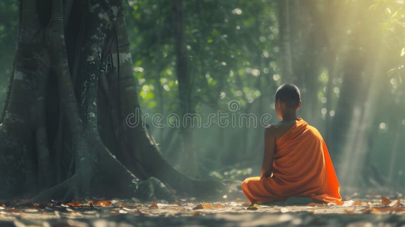Buddhist Monk in Meditation beside a Tree in the Jungle Stock ...