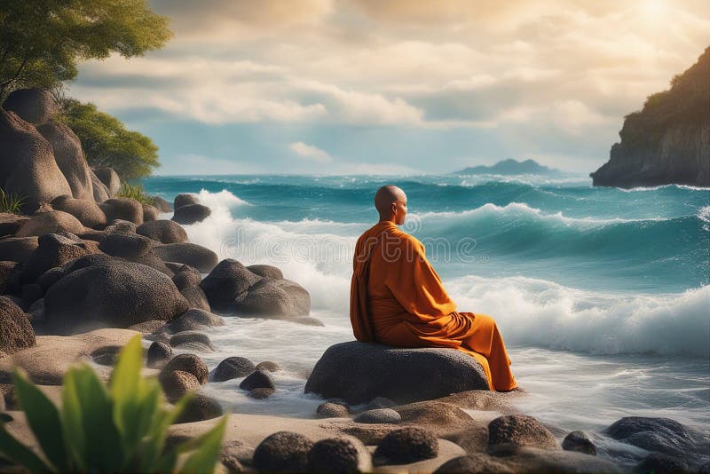 Buddhist Monk. a Monk Meditates on the Seashore. Soft Focus. AI ... Buddhist Monk. a Monk Meditates on the Seashore. Soft Focus. AI ...