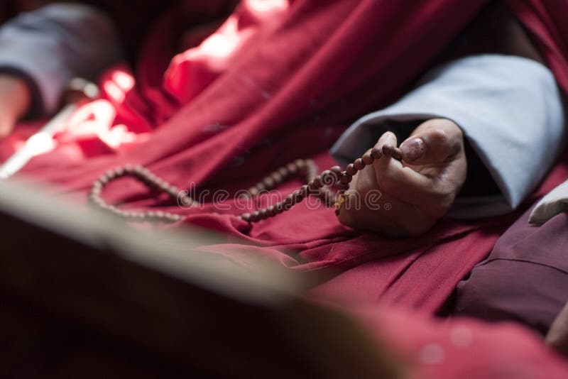 Buddhist Monk with Prayer Beads Stock Photo - Image of horizontal ...