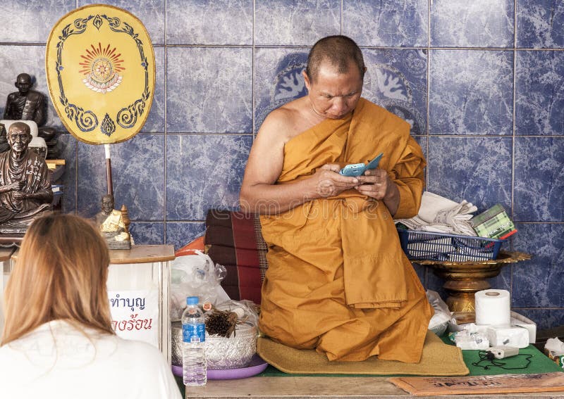 Buddhist Monk Reading Text Message Editorial Photo - Image of monk ...