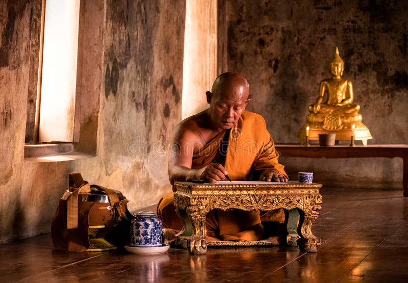Buddhist monk reading book stock photo. Image of asian - 101732180