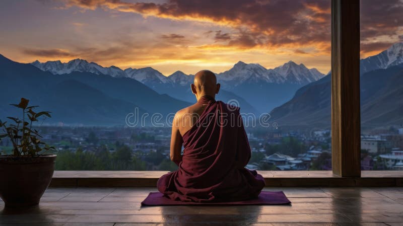 Buddhist Monk Sitting in the Lotus Position Stock Photo - Image of ...