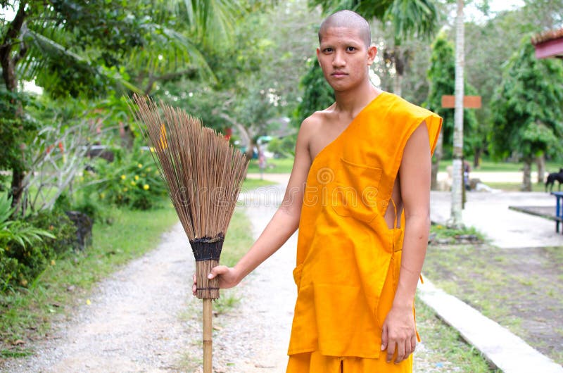 Buddhist Monk, Thai Monk Sweep Temple. Stock Image - Image of golden ...