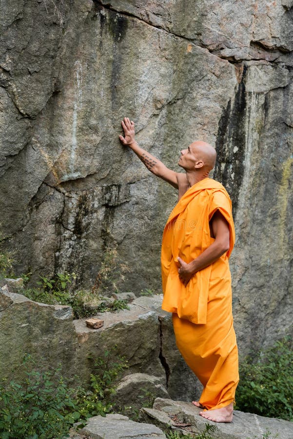 Buddhist Monk in Traditional Orange Robe Stock Image - Image of ...