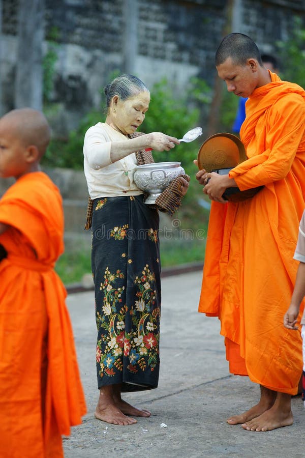 Buddhist Monks Collecting Alms Editorial Photography - Image of alms ...