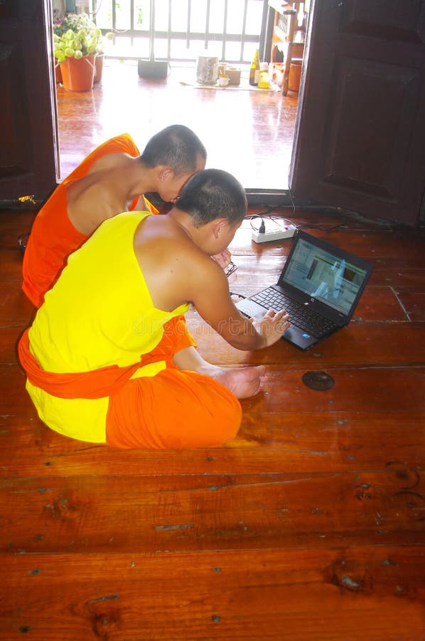 Buddhist Monks with the Computer Editorial Photography - Image of ...