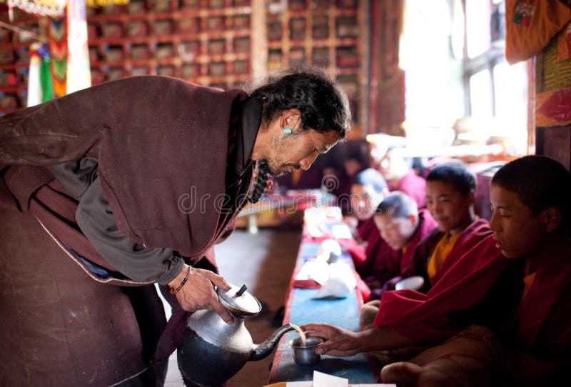 Buddhist Monks Drinking Tibetan Tea Editorial Photography - Image of ...