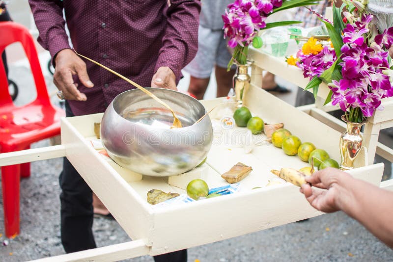 Buddhist Monks are Given Food Offering from People for End of Buddhist ...