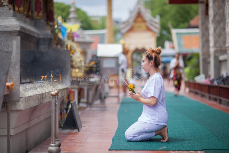 Buddhist Nuns Meditation on the Temple of Thailand Stock Image - Image ...