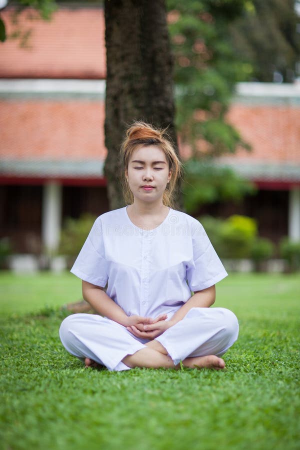 Buddhist Nuns Meditation on the Temple of Thailand Stock Photo - Image ...