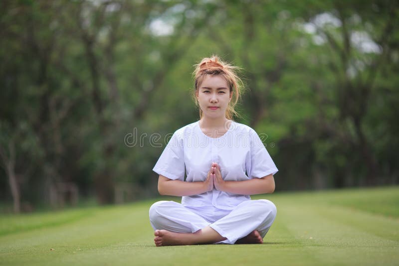 Buddhist Nuns Meditation on the Temple of Thailand Stock Image - Image ...