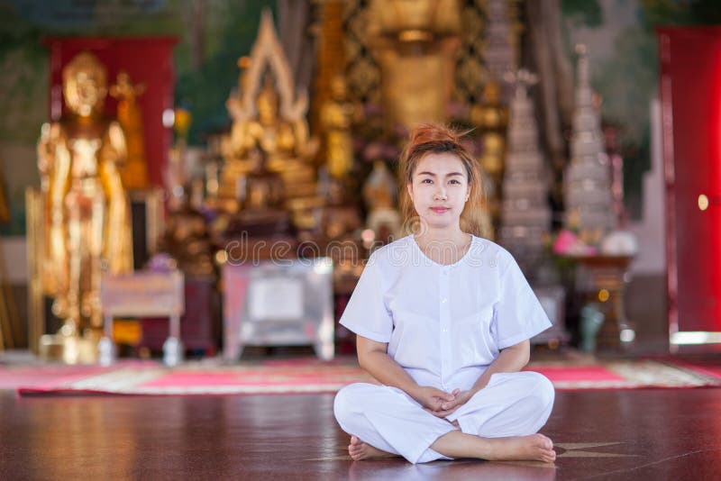 Buddhist Nuns Meditation Walking on the Temple of Thailand Stock Photo ...