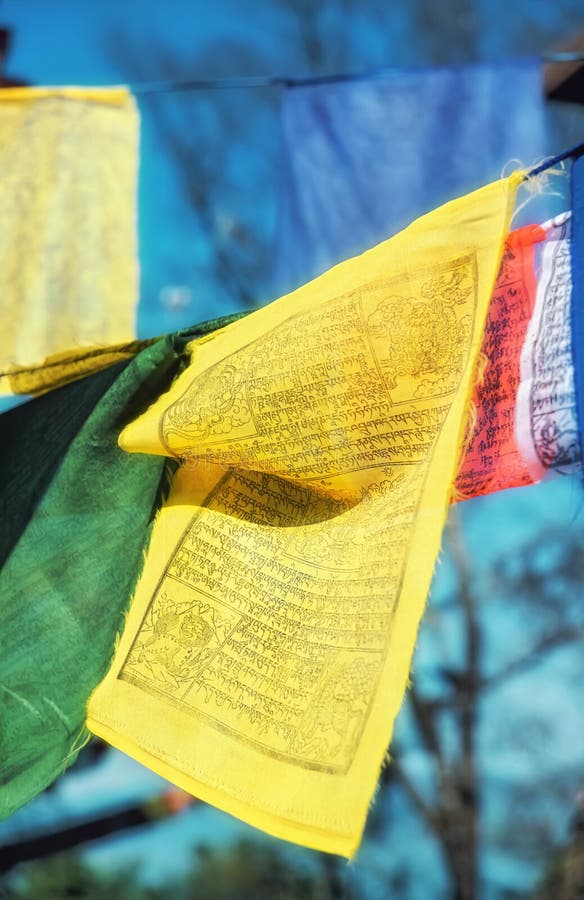 Buddhist Prayer Flags Aloft, Kathmandu, Nepal Stock Photo - Image of ...