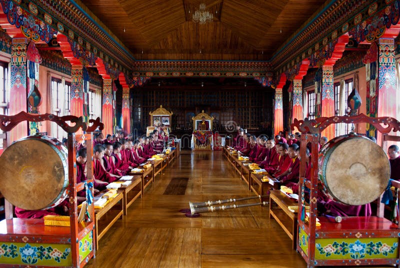 Buddhist Prayer Inside Monastery Editorial Photography - Image of ...