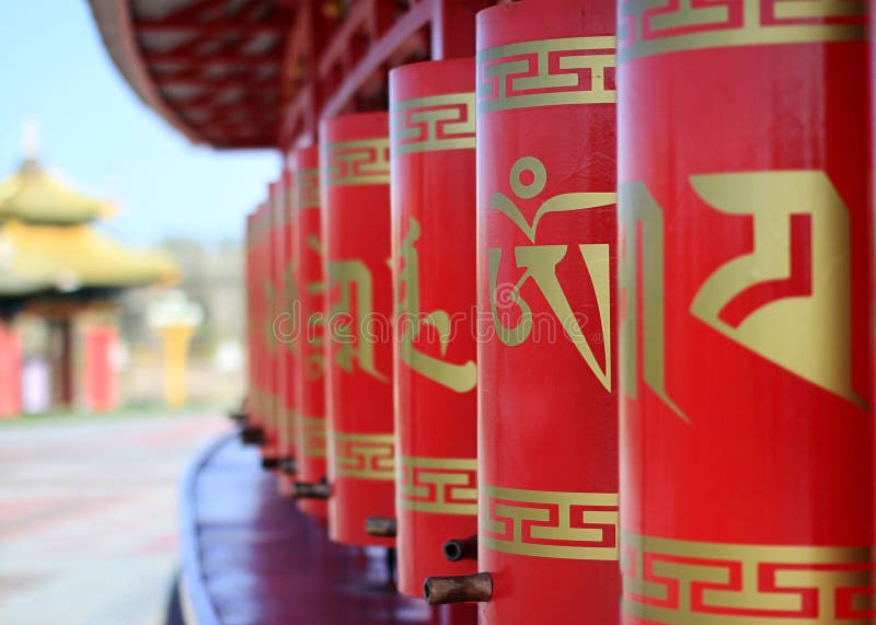 Buddhist Prayer Wheels of Red Color Stock Photo - Image of india ...