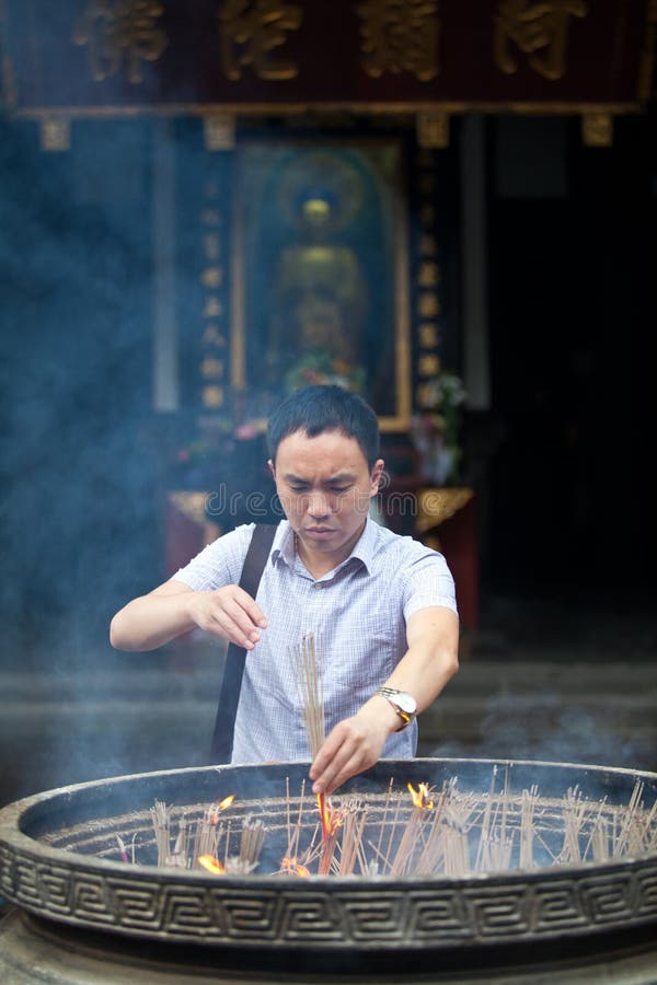 Buddhist Prayers Burning Incense Editorial Photography - Image of cast ...