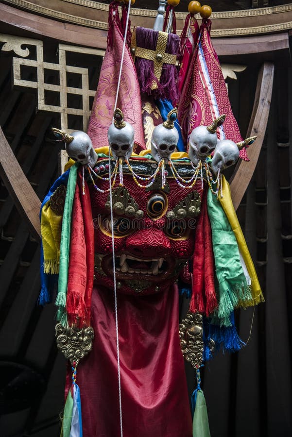 Buddhist ritual mask. stock image. Image of monastery - 66437777