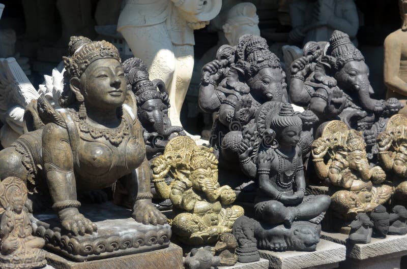 Buddhist Statues of Different Creatures and Elephants. Stock Photo ...