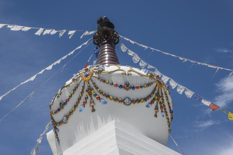 Buddhist Stupa and Prayer Flags Stock Photo - Image of worship, mandala ...