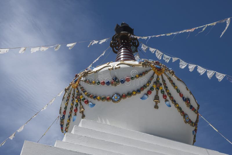 Buddhist Stupa and Prayer Flags Stock Image - Image of history ...