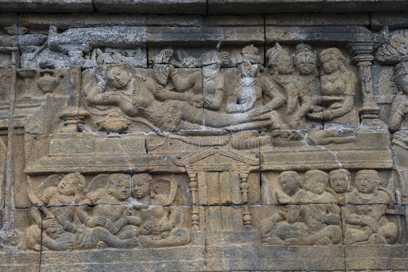 Buddhist Temple of Borobudur, Stone Reliefs, Java Stock Image - Image ...