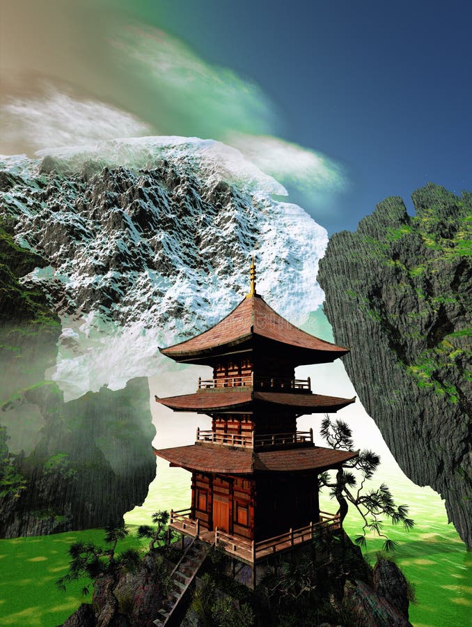 Buddhist temple stock illustration. Illustration of mountainous - 52598264