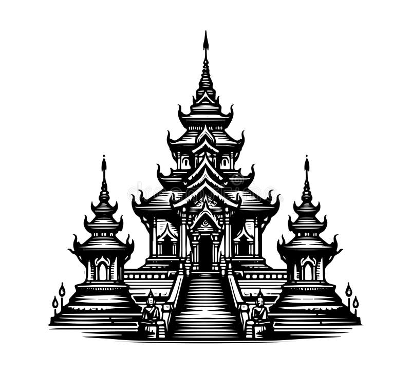 Buddhist Temple Hand Drawn Vector Stock Vector - Illustration of ...