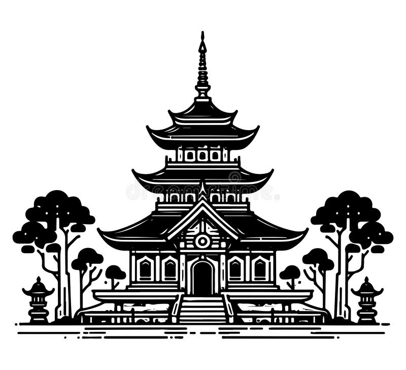 Buddhist Temple Hand Drawn Vector Stock Vector - Illustration of travel ...