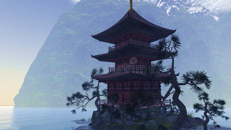 Buddhist Temple in Mountains Stock Illustration - Illustration of ...