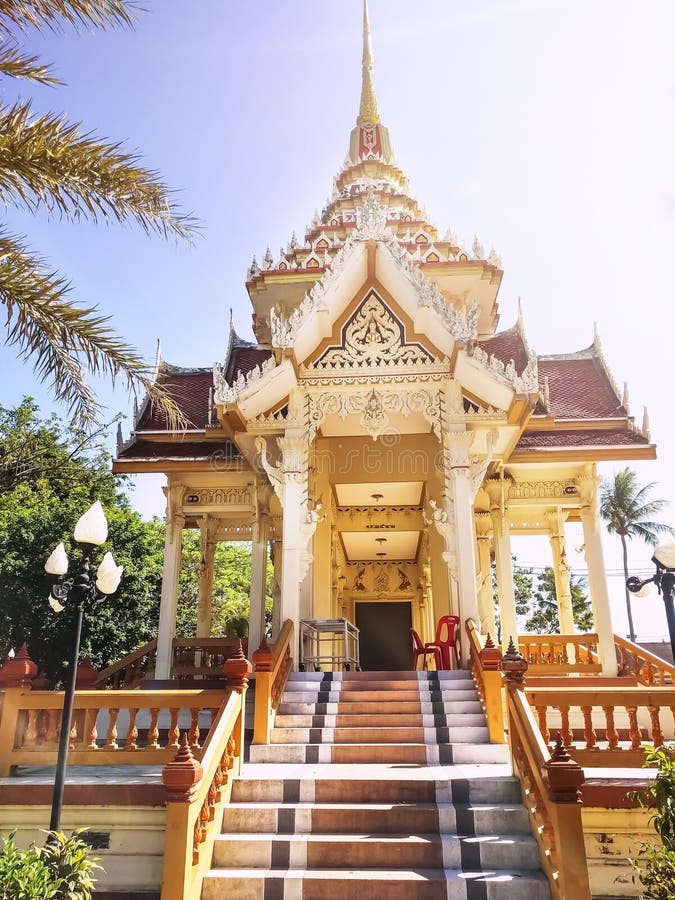 Buddhist Temple with Tiled Walkway Steps and Green Grass, Thailand ...