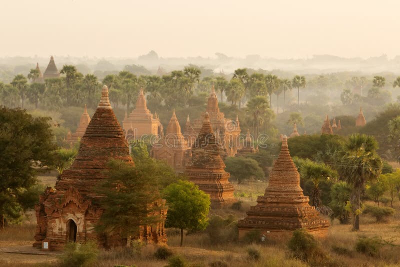 Buddhist Temples in Bagan at Sunset, Myanmar Stock Image - Image of ...