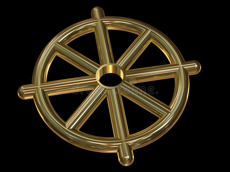 3D Golden Buddhism Symbol Wheel of Dharma Stock Illustration ...