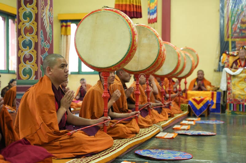 Buddhist Worship is Going on Inside the Buddhist Monastery. Editorial ...