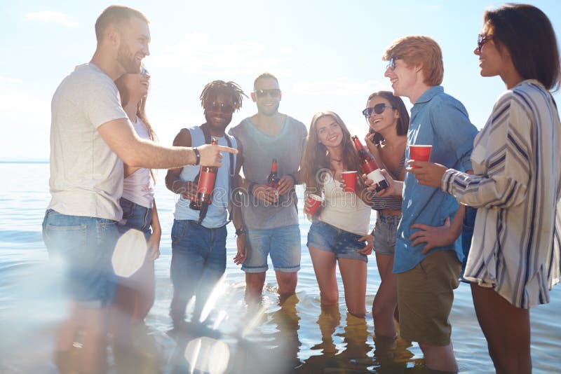 Buddies talking stock image. Image of friendship, water - 92349225